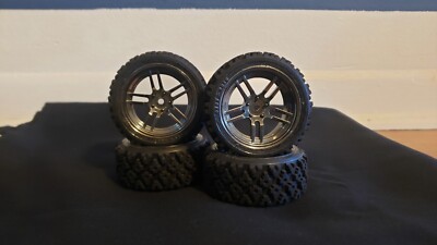 Traxxas 4tec 2.0 black chrome wheels w/ Tamiya rally blocks mounted (4 ...
