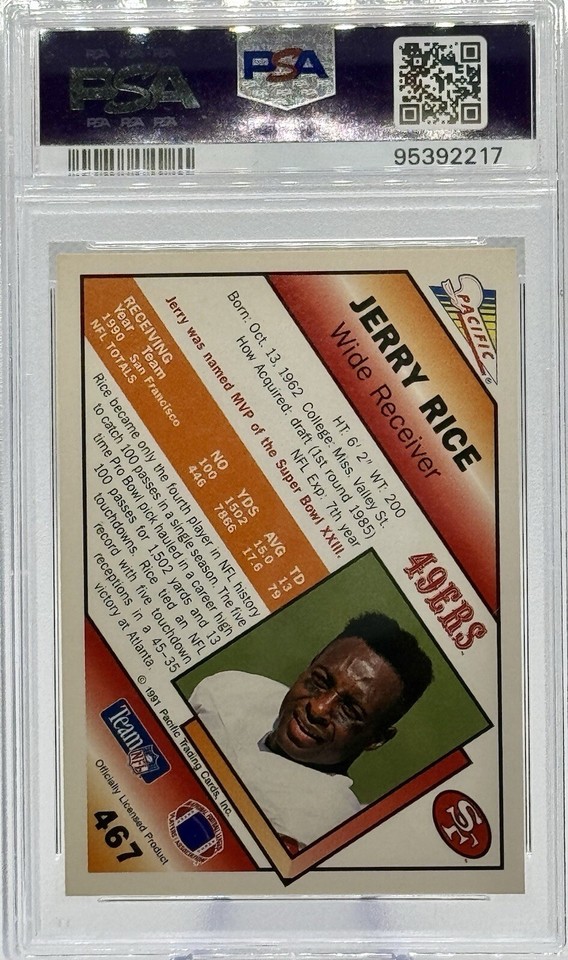 1991 PACIFIC 467 JERRY RICE HOF GOAT WR PSA 10 49ers Free Shipping | eBay