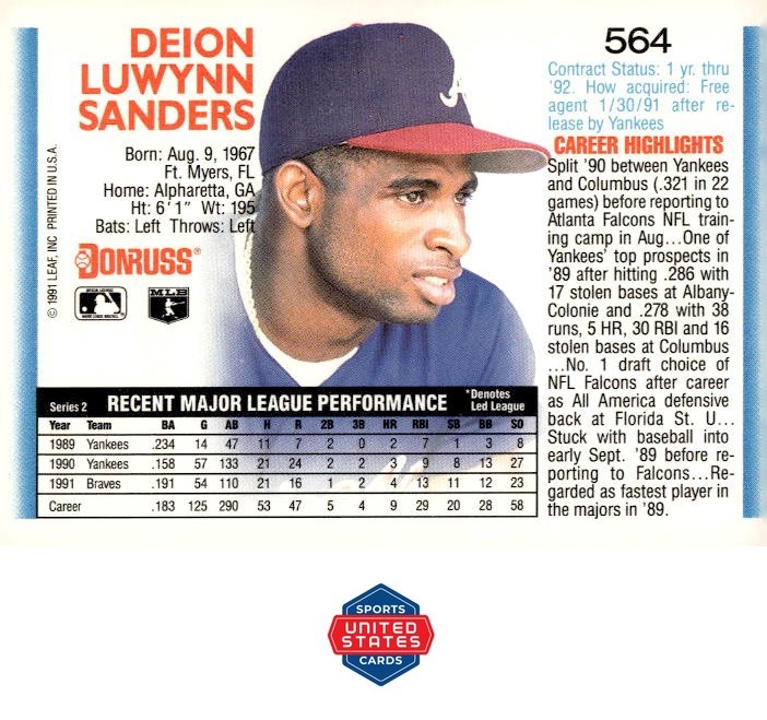 1992 Donruss #564a Deion Sanders Baseball Card | eBay