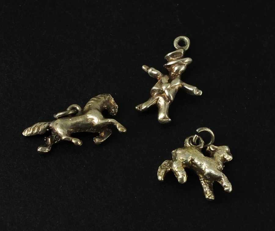 3x STERLING SILVER Scarecrow, Kitty Cat & Horse/Stallion Charm Set, 6 ...