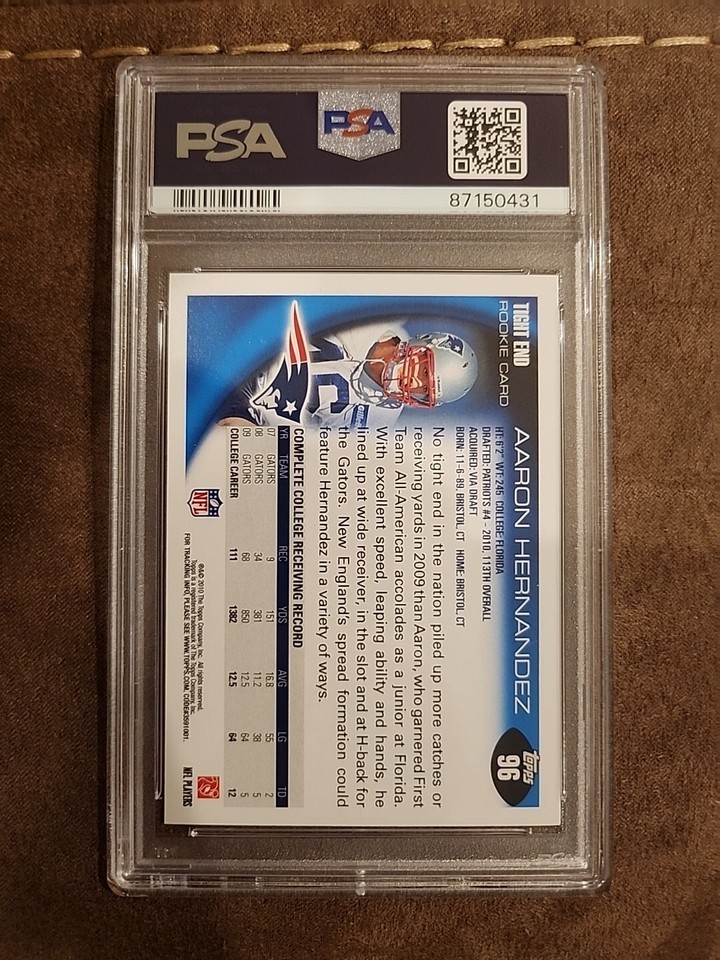 2010 Topps #96 Aaron Hernandez Patriots RC Rookie PSA 10 GEM MINT New ...