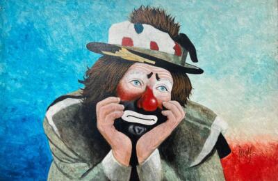 Leon Wolf Emmett Kelly Original on Canvas Weary Willy Circus Clown Hobo ...