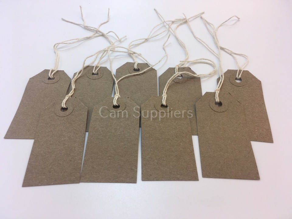 Quality Brown Buff Parcel Strung Tags 108mm x 54mm Tie On Craft Labels ...