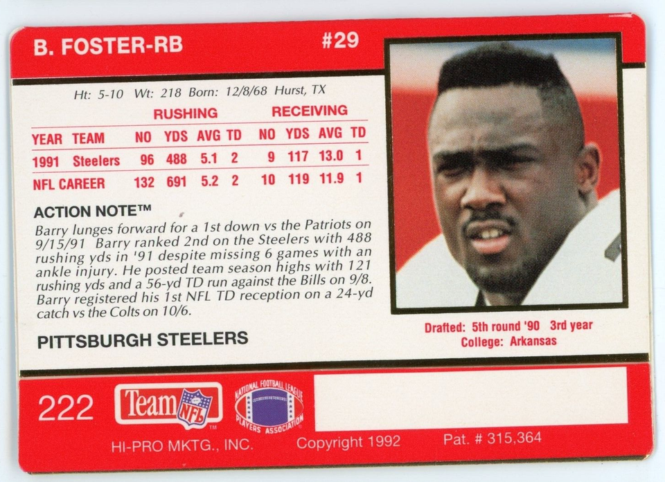 1992 HI-PRO BARRY FOSTER CARD # 29 ACTION PACKED FOOTBALL | eBay