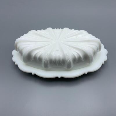 Fenton Milk Glass Cactus Butter Dish | eBay