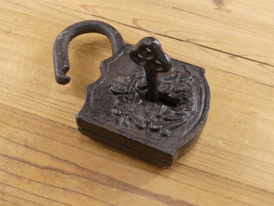 Cast Iron Lock And Key Set Large Antique Vintage Look Finish Prop ...