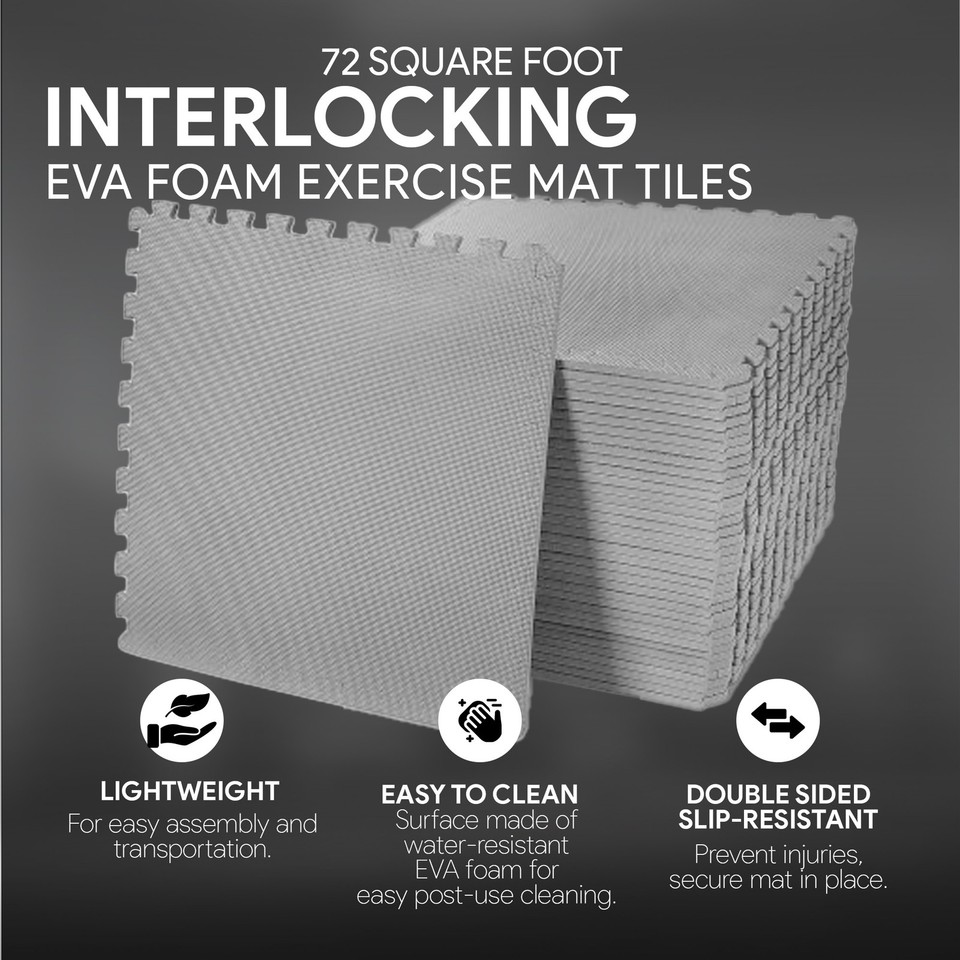 BalanceFrom Fitness 72 Sq Ft Interlocking EVA Foam Exercise Mat Tiles ...