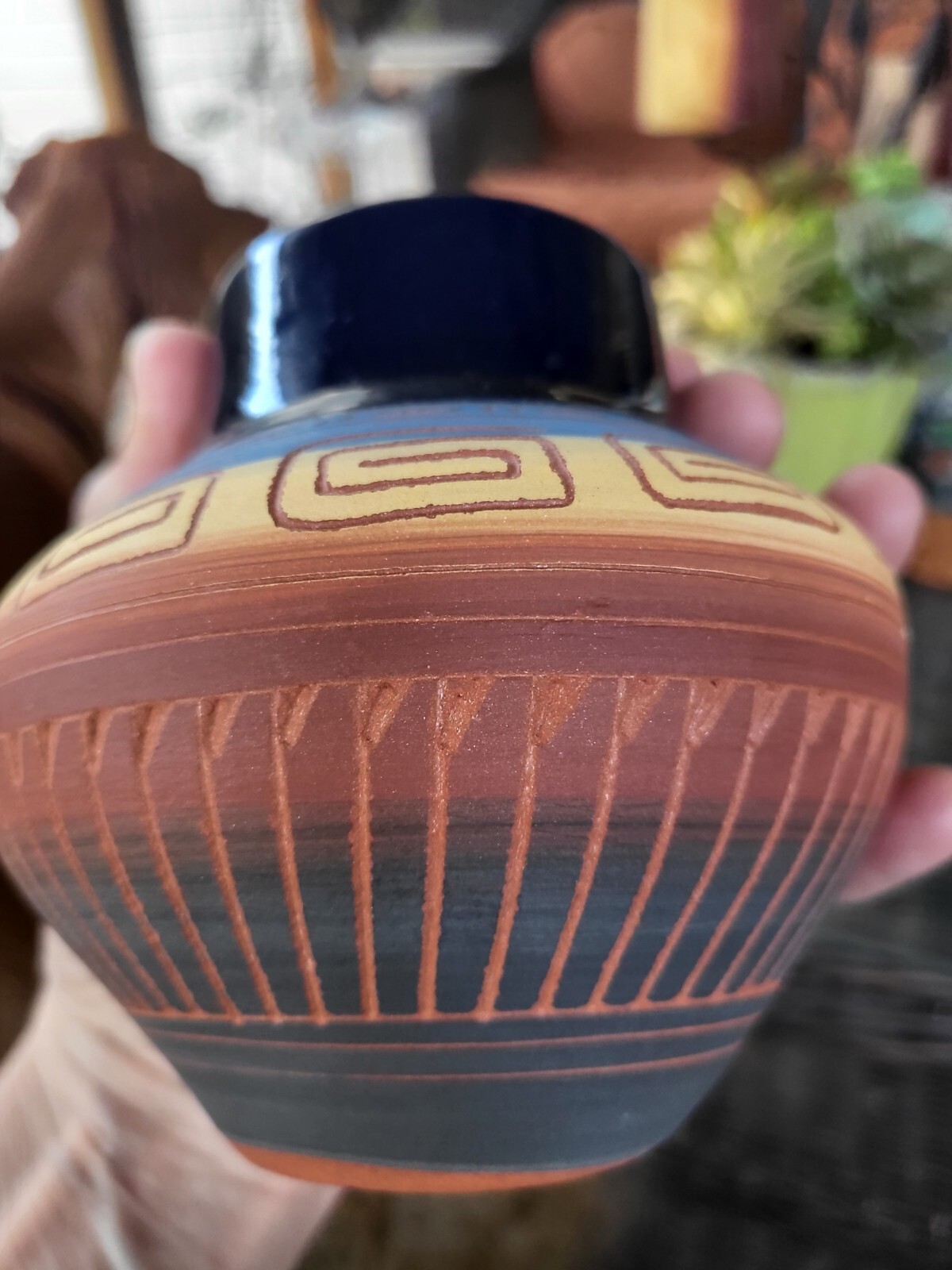 NAVAJO Carol Benally DINE Made By Hand Carved Painted Clay Pottery 4 ...