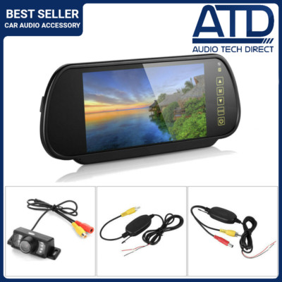 WIRELESS Reverse Camera Kit Interior Mirror 7" Monitor Rear View ...