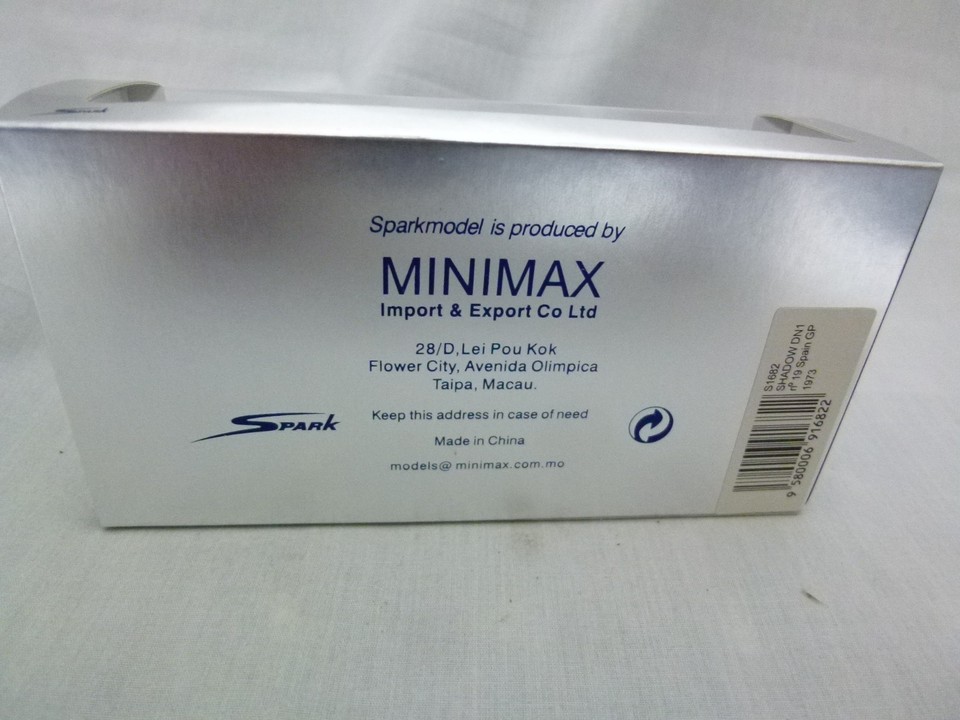 Spark 1:43 F1 Shadow DN1 #19 Jackie Oliver Spain GP 1973 S1682 Diecast ...