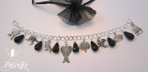 Fairy tale gothic Maleficent charm bracelet wings raven dragon spinning ...