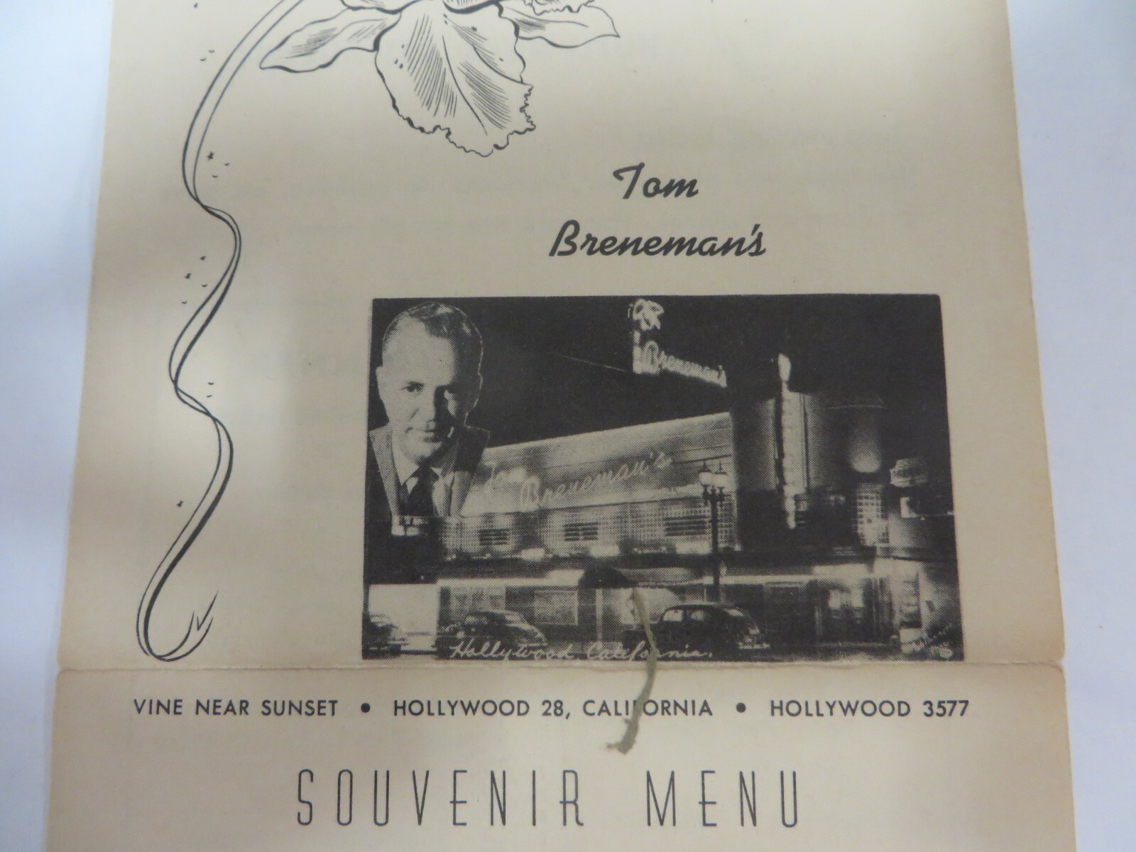 Vtg Souvenir Menu TOM BRENEMAN'S Hollywood, California Restaurant $2.00 ...