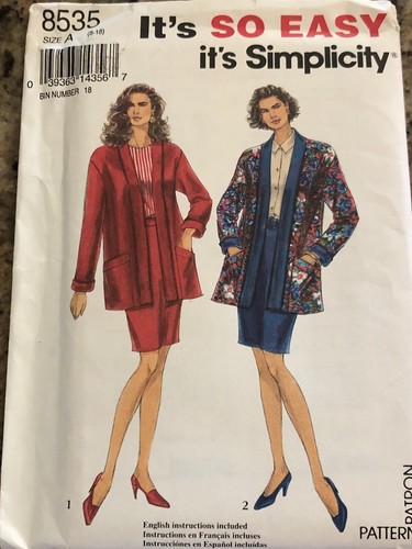 🌼 SIMPLICITY #8535-LADIES SO EASY UNLINED LOOSE JACKET & SKIRT PATTERN 8-18 FF | eBay
