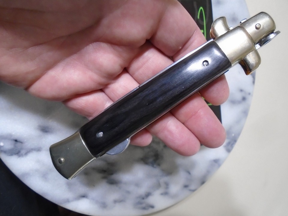 Benchmark Large Gangster Stiletto Dagger Pocket Knife BMK035 Black Wood ...