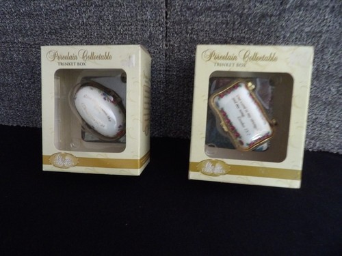 Imperial Porcelain pair of small trinket boxes hinged flowers oval and ...