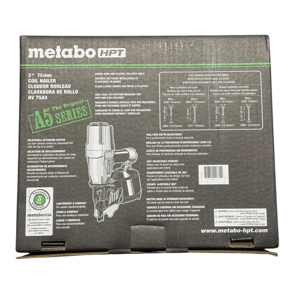 Metabo HPT Coil Siding/Framing Nailer 15 Degree (NV75A5) | eBay