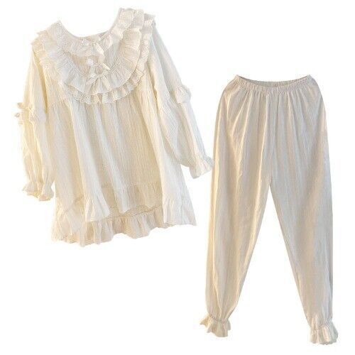 Princess Ruffle Pajama Sets Tops+Pants.Vintage Lady White Jacquard ...