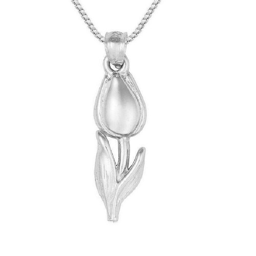 Sterling Silver TULIP FLOWER Pendant / Charm, Made in USA, Italian Box ...