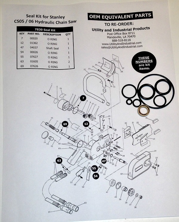 Seal Kit - Stanley Model CS05 / 06 Hydraulic Chain Saw Seal Kit No ...