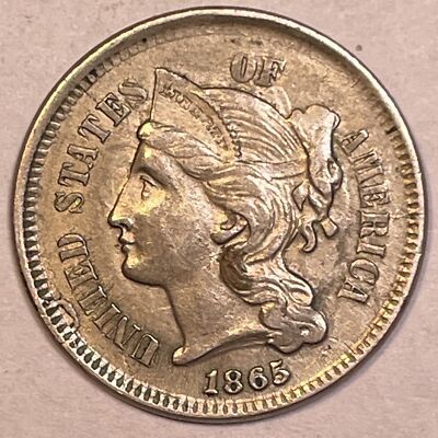 1865 Three Cent Nickel Almost Uncirculated AU Coin #20583 | eBay