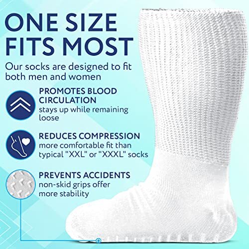 [4 Pairs] Super Wide Socks With Non-Skid Grips for Lymphedema ...