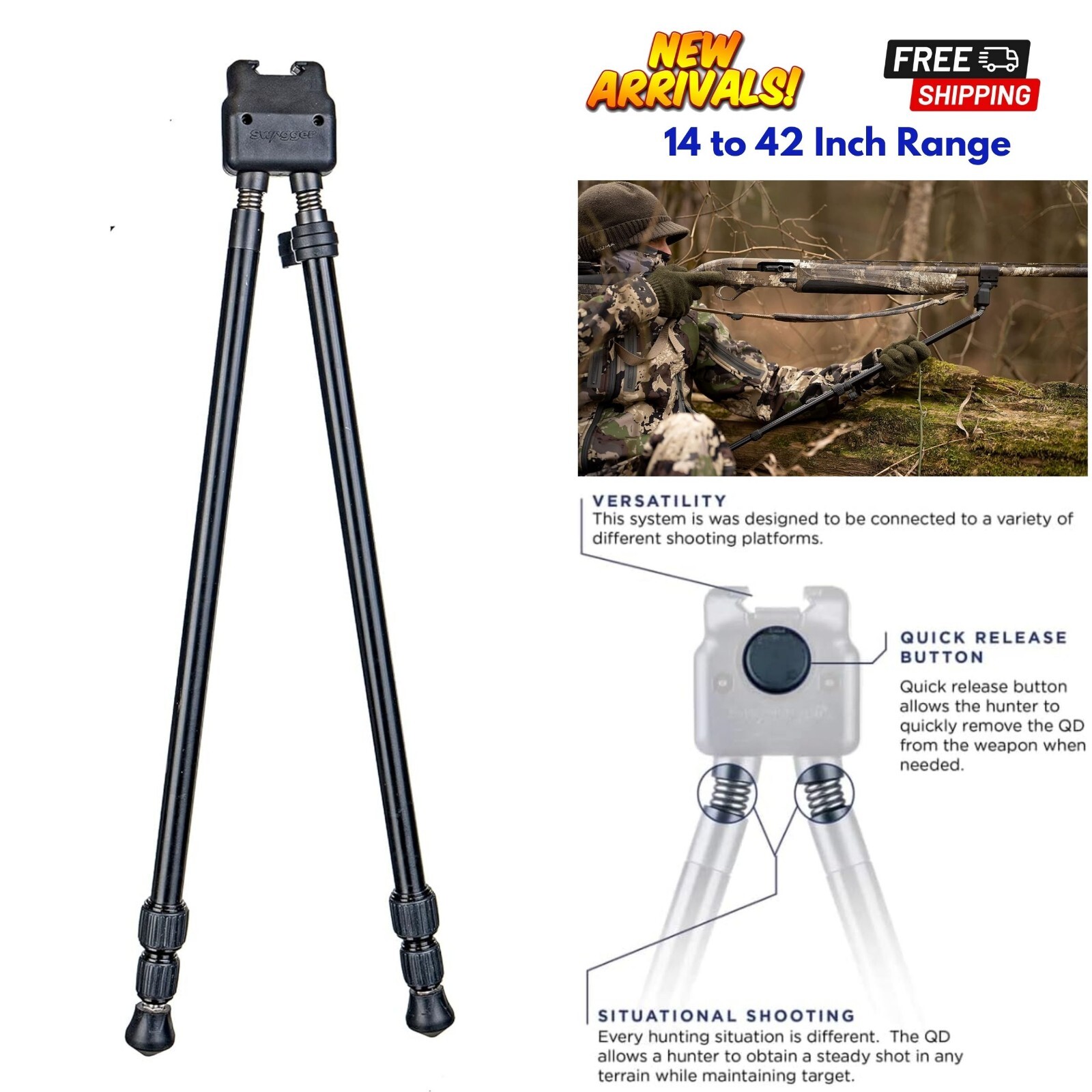 Lightweight Bipod Shooting Rest Stick for Rifle Crossbow Shotgun ...