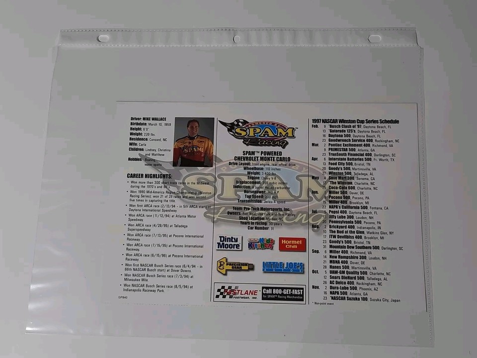 Mike Wallace #91 Spam Auto Signed Hero Card Nascar Racing | eBay