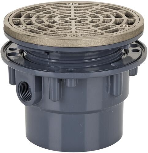 3" x 4" Round Adjustable PVC Floor Drain Nickel Bronze Strainer Primer ...