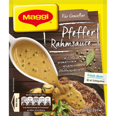 Maggi Für Genießer Pfeffer Rahmsauce mit ganzen Pfefferkörnern 28g ...