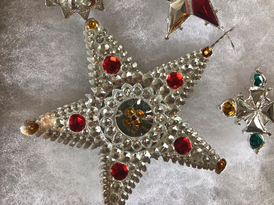 VINTAGE RIGBY COMPANY TIN BRILLIANT ORNAMENT CELESTIAL SET 4" STAR PLUS ...