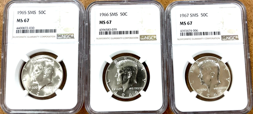 1965, 1966 1967 SMS SPECIAL MINT SET KENNEDY HALF DOLLAR NGC MS67 3 ...
