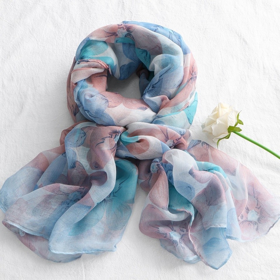 Floral Lightweight Scarf for Women Voile Fabric 180cm Long Spring ...