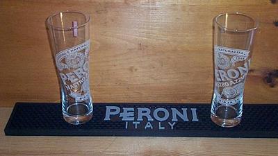 PERONI SIGNATURE TUMBLER 2 BEER PINT GLASSES & BAR MAT COASTER NEW | eBay