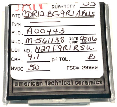 (42 PIECE LOT) CDR12BG9R1ABUS, Cap Cer 9.1pF 50V +90±20ppm/C 0.1pF SMD ...