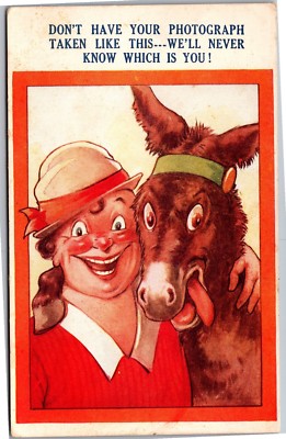 Bamforth Vacation Don'ts Smiling Lady with Donkey Burro Vtg Postcard ...
