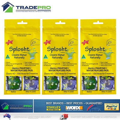3x Splosht Fish Pond Natural Water Feature Cleaner 150L Algae Clear ...