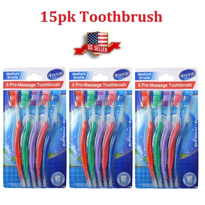 15Pk Toothbrushes Standard Classic Multicolor Medium Soft Manual ...