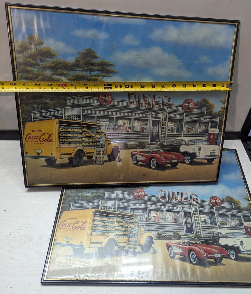Two 1995 Pamela Renfroe Coca-Cola Chevy Corvette Print Poster Diner ...
