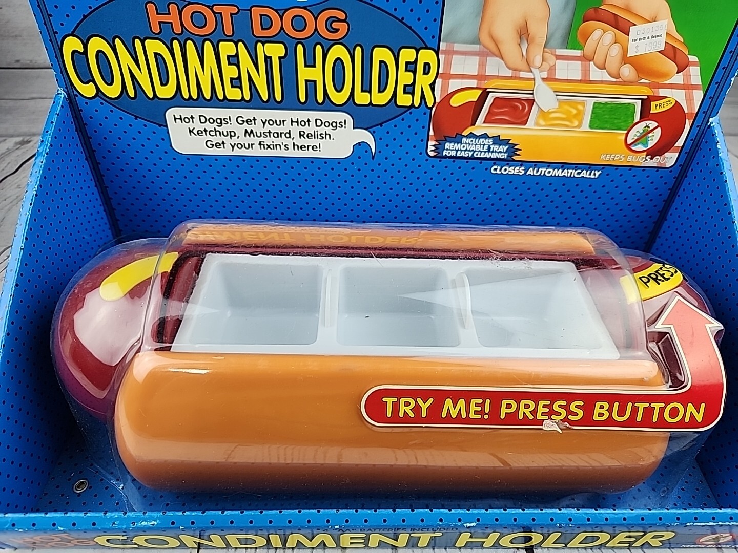 1999 Talking Hot Dog 3 Condiment Holder Relish Ketchup Mustard for sale ...