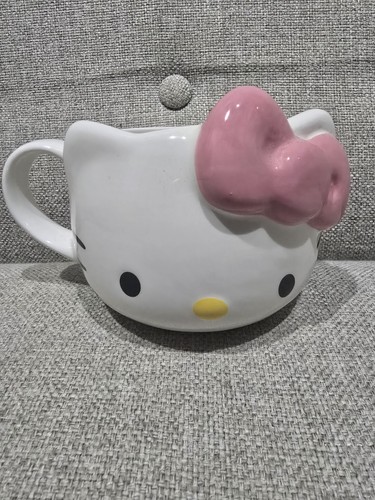 New Sanrio Hello Kitty Face Pink Bow Ceramic Mug 20 oz. Original 3D ...