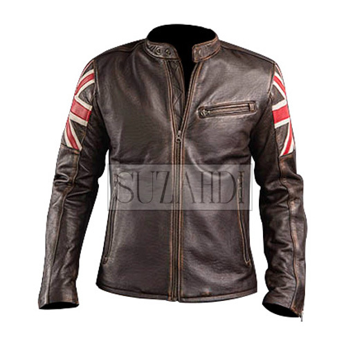 Mens Motorcycle Cafe Racer Brown Real Leather Jacket with UK Union Jack ...