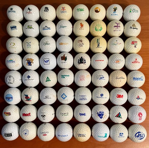 Lot of 64 Logo Golf Balls Courses Clubs Brands Advertising 2A / 3A Golf ...