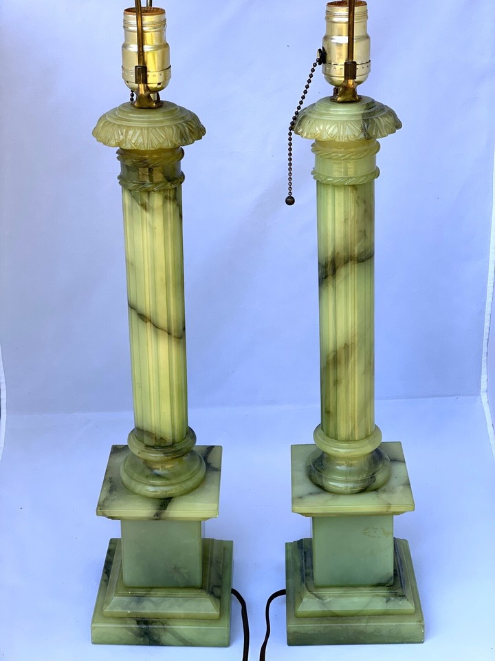 Pair Of Italian Hand Carved Green Alabaster Neoclassic Style Column ...