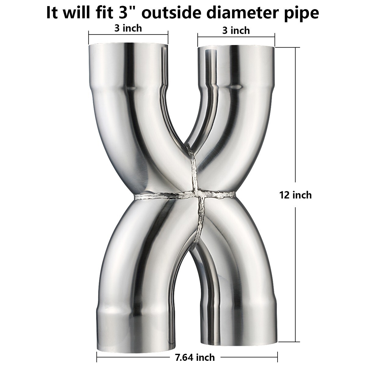 Welded X Pipe 3" Dual Inlet/Outlet Polished Exhaust X Pipe Stainless ...