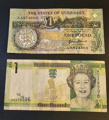 RARE CURRENCY BUNDLE: Guernsey & Jersey £1 Banknotes - x2 One Pound ...