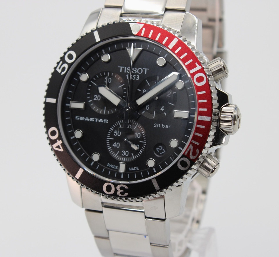 TISSOT Seastar 1000 Chronograph Quartz Black Dial Men's Watch T120.417 ...