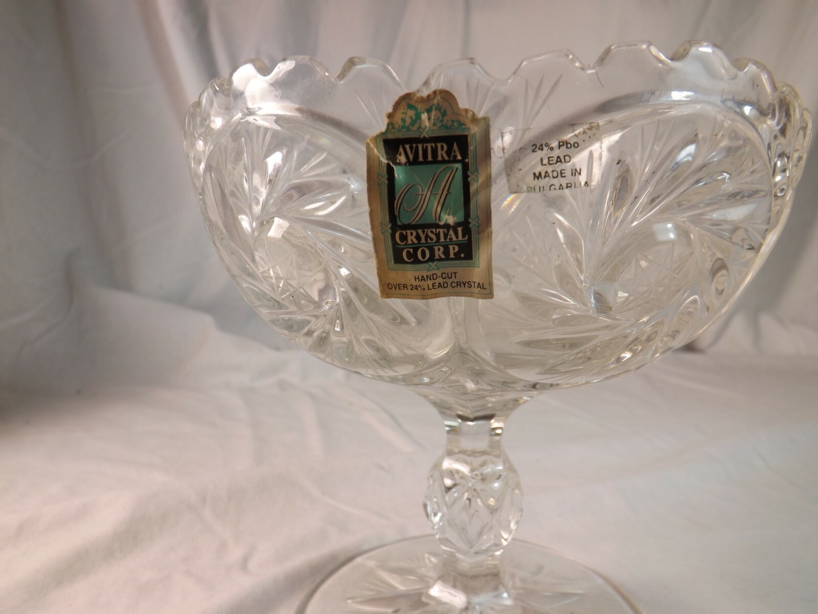 Vintage Avitra Hand Cut Crystal Pinwheel w/ Star Scalloped Rim 6" Bowl ...