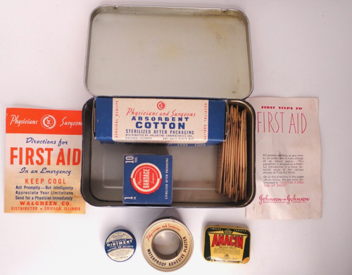 Vintage Physicians Surgeons First Aid Handy Emergency Kit Tin With ...