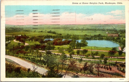 Vintage Postcard Linen Scene At Honor Heights Park Muskogee Oklahoma OK ...