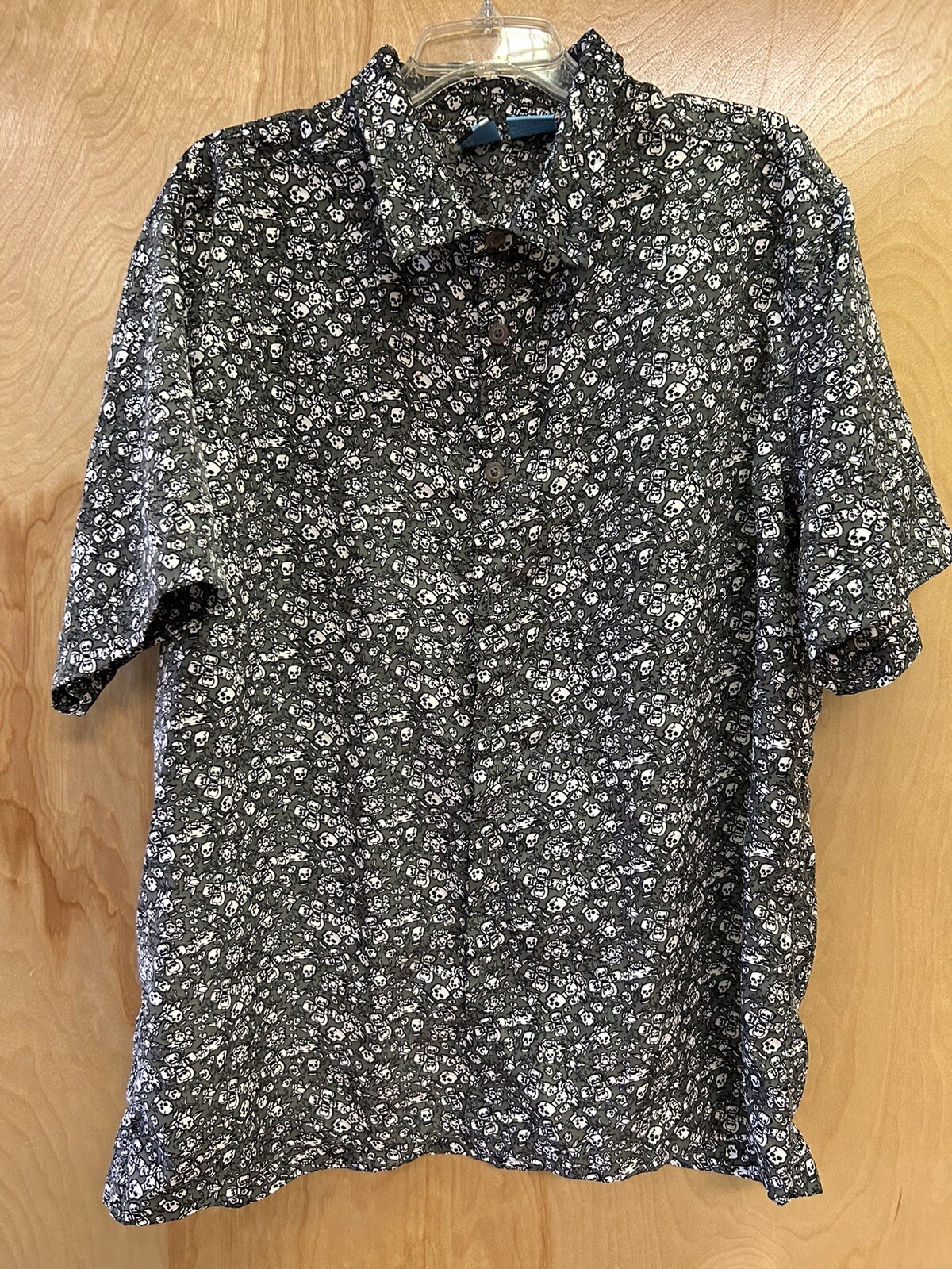 Skull Button Up Shirt Physical Science Polyester Size X-Large Black ...